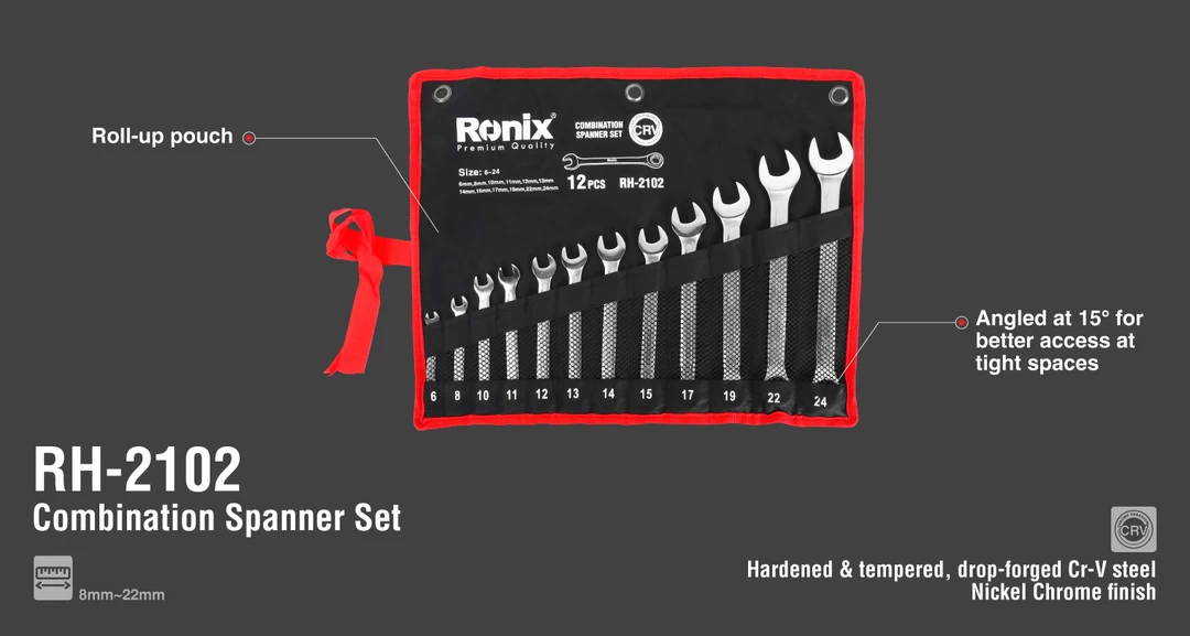 Ronix RH-2102, 12pcs Combination Spanner Set | 🧰 Ronix Tools