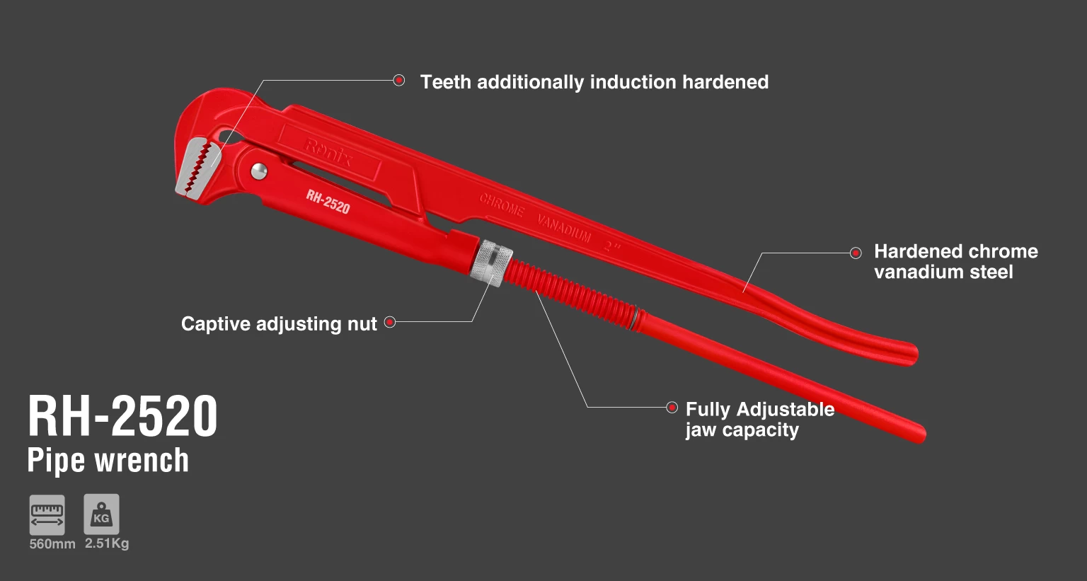Ronix RH-2520, 900N.M Pipe Wrench | 🧰 Ronix Tools