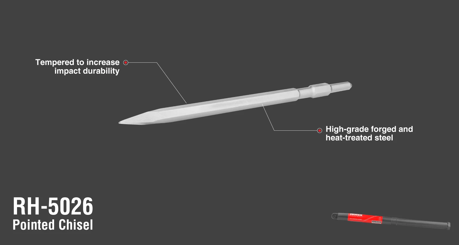 Ronix RH-5026, 17*400, Hex Pointed Chisel Bit | 🧰 Ronix Tools